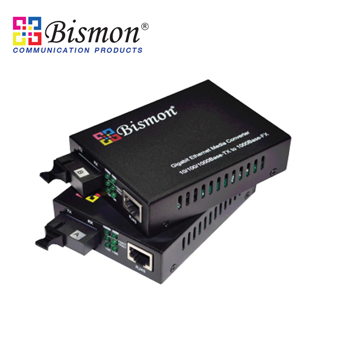 Media Converter 10/100/1000Mbps, Single-mode (20KM), 1310nm, | Bismon