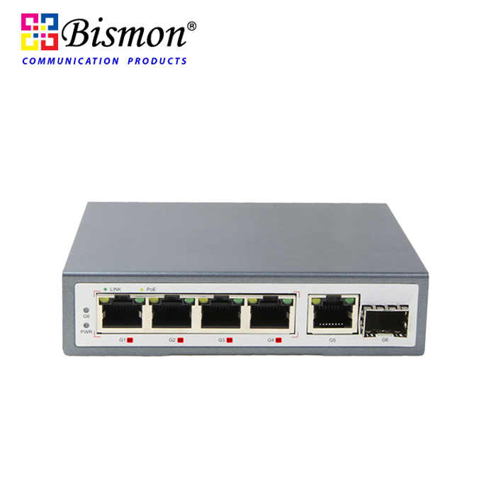 4-RJ45 10/100/1000 PoE(IEEE802.3bt) with 1-RJ45, 1-SFP Uplink Unmanaged ...